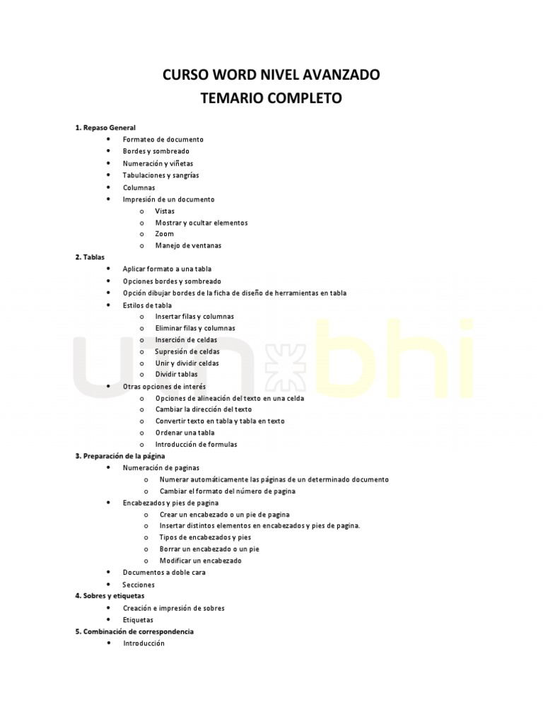 Temario Completo Word Nivel Avanzado | PDF | Informática | Software