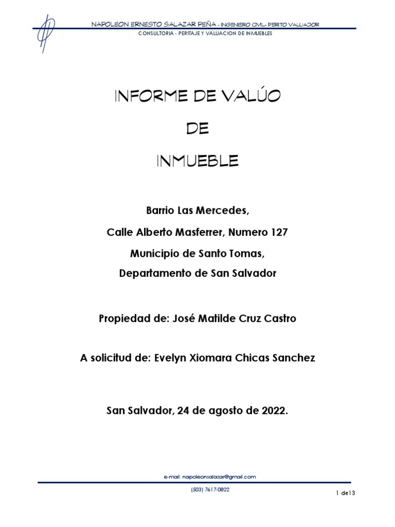 Valuo José Matilde Cruz Castro (Ing. Salazar) 1 | PDF | Bienes raíces ...