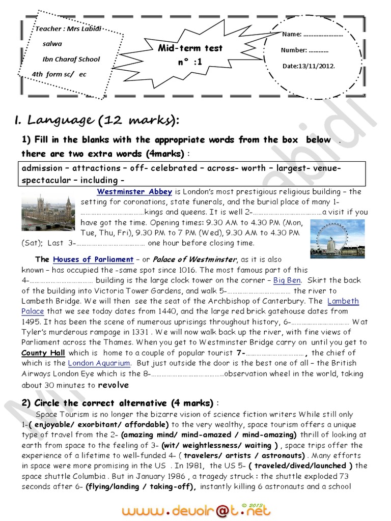 Devoir de Contrôle N°1 - Anglais - Bac Economie & Gestion (2012-2013 ...