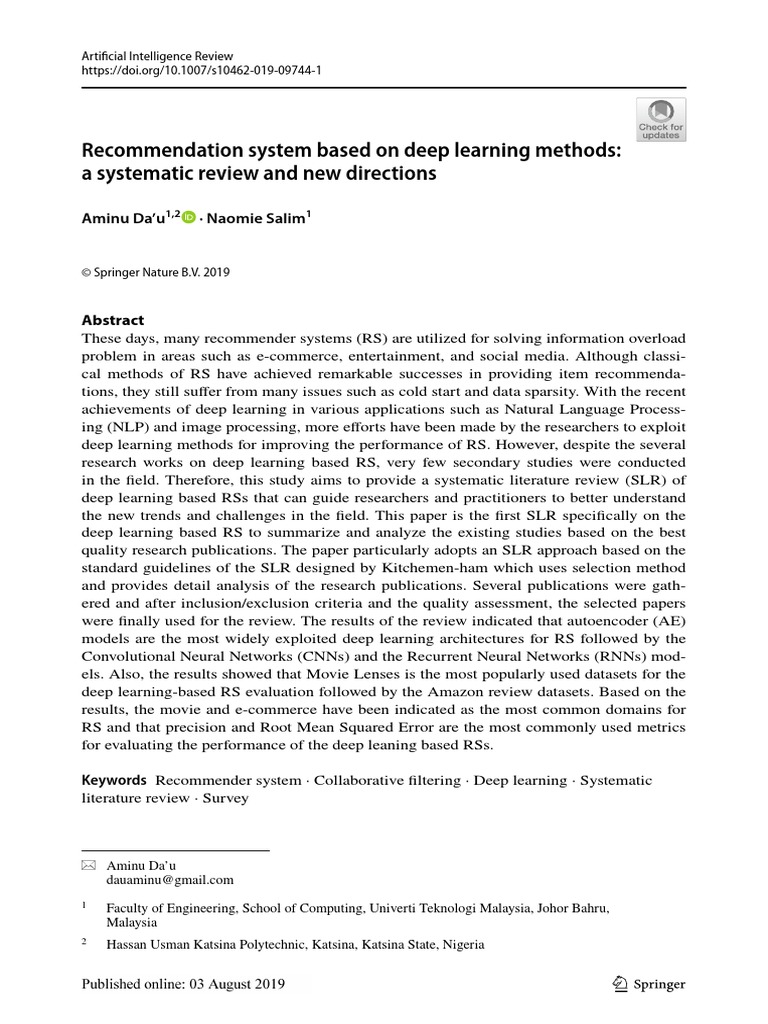 Recomendation System | PDF | Deep Learning | Artificial Neural Network