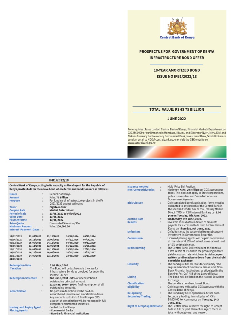 Kenya Infrastructure Bond Prospectus for KSHS 75 Billion Issue | PDF | Bonds (Finance ...