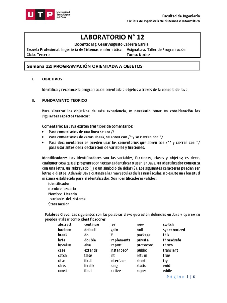 S12.s2-Guia de Laboratorio 12 | PDF | Java (lenguaje de programación) | Poco