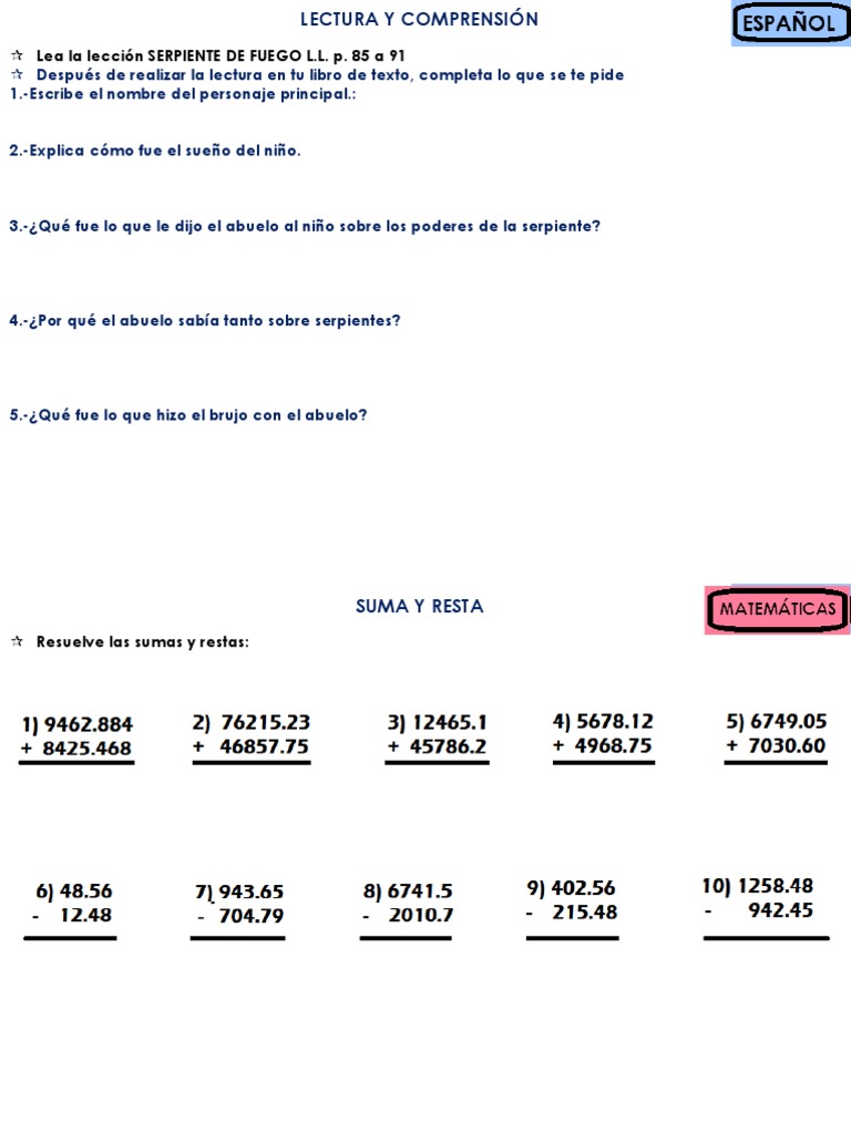 Ejercicios Repaso de Español y Matematicas | PDF | Lingüística