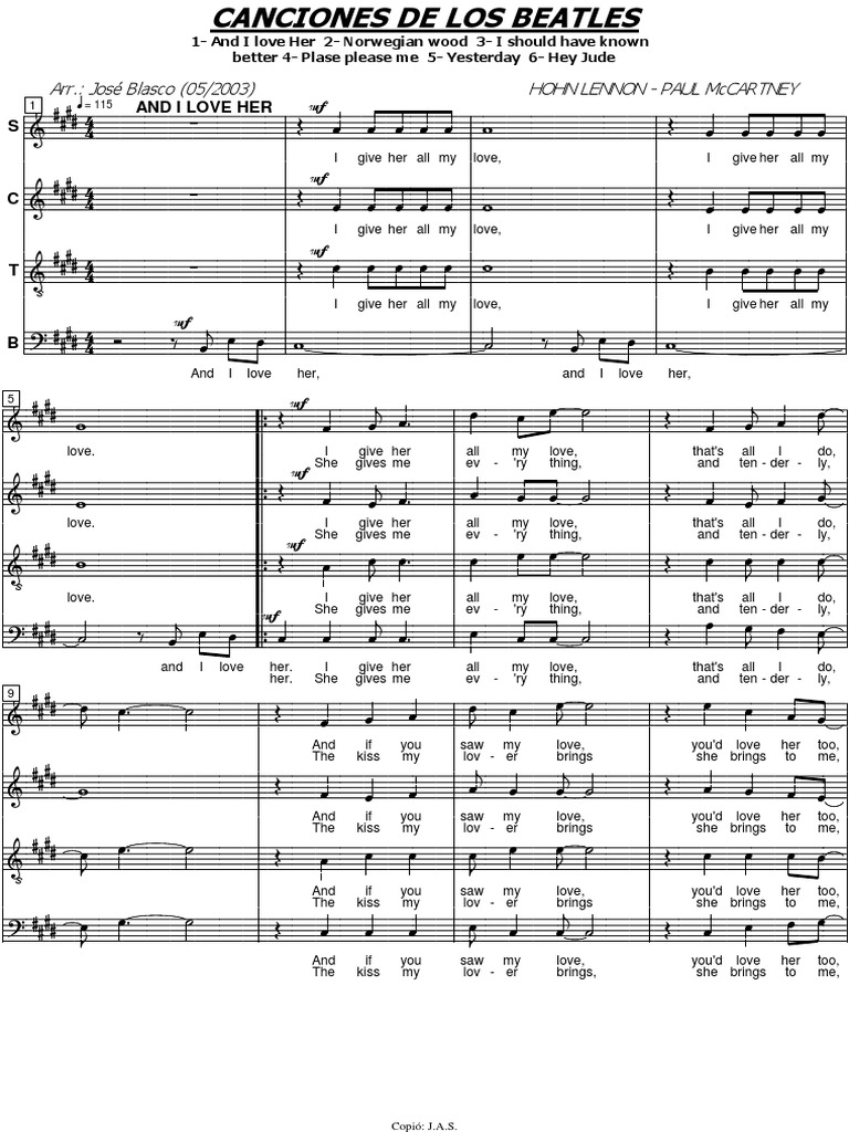 Canciones Del Los Beatles (SATB) Ar. Jose L. Blasco-Enc | PDF ...