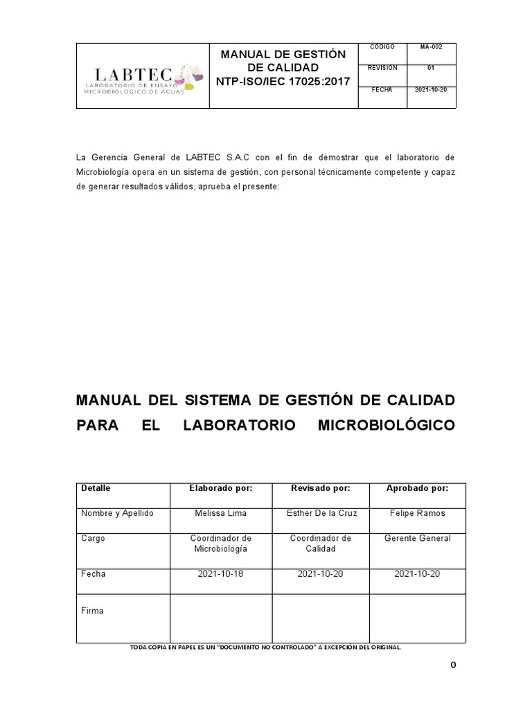 Manual de Calidad de Iso 17025-Labtec | Descargar gratis PDF | Calibración | Metrología