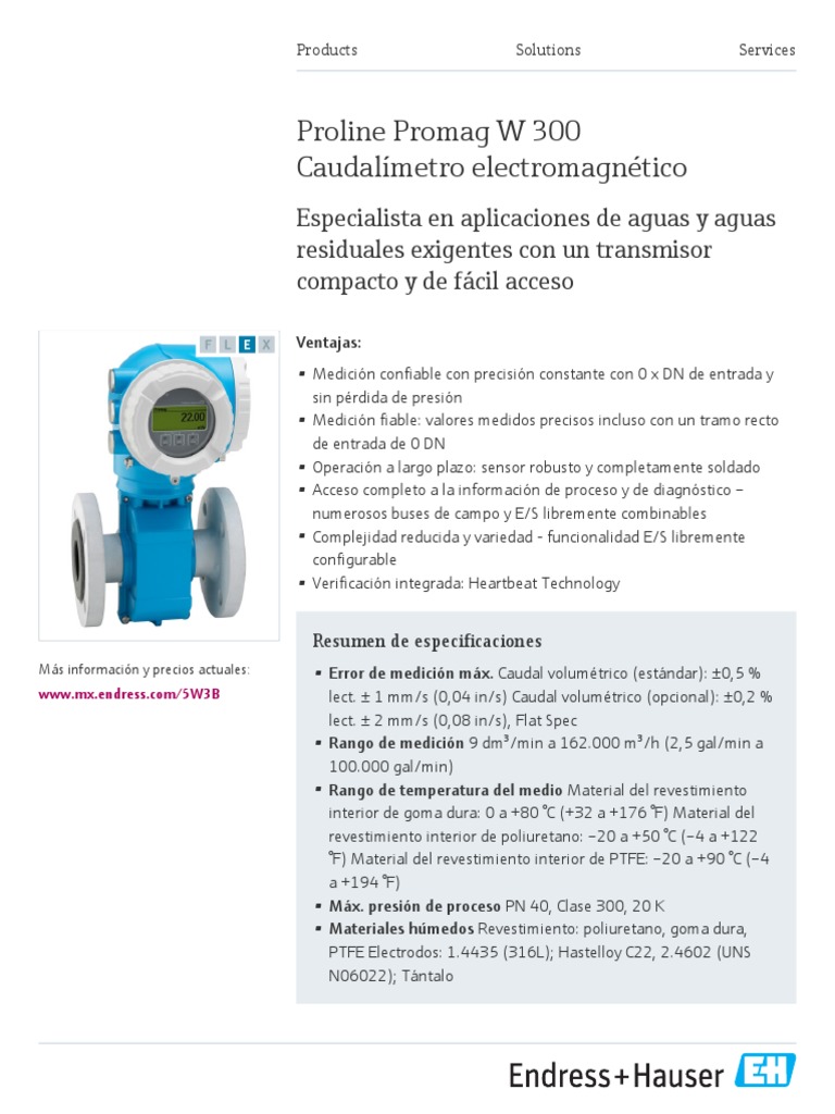 Endress-Hauser Proline Promag W 300 5W3B ES | PDF | Medición | Metrología