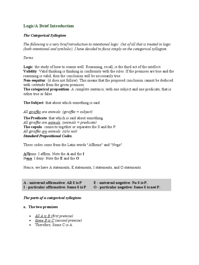 Logic/A Brief Introduction: The Categorical Syllogism | PDF | Reasoning | Truth