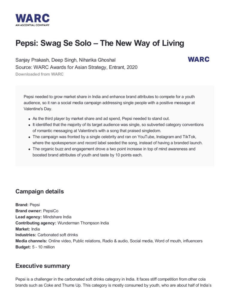 Pepsi Swag Se Solo - The New Way | PDF | Pepsi | Brand
