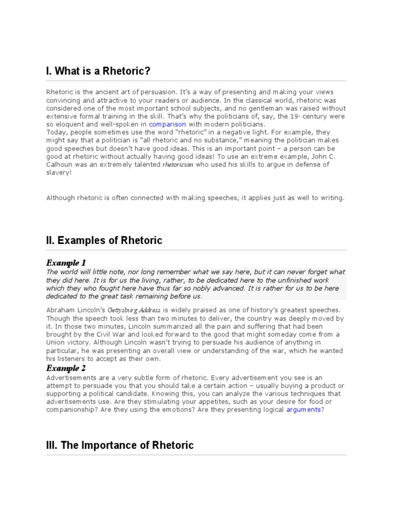 I. What Is A Rhetoric?: Example 1 | PDF | Rhetoric