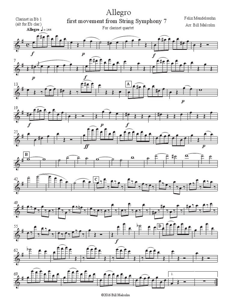 (Clarinet Institute) Mendelssohn, Felix - String Symphony No. 7, 1st ...