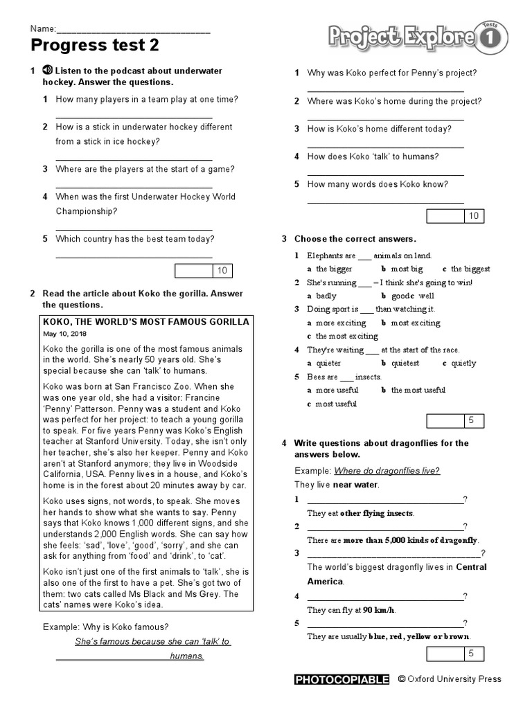 Progress Test 2: Read The Article About Koko The Gorilla. Answer The ...