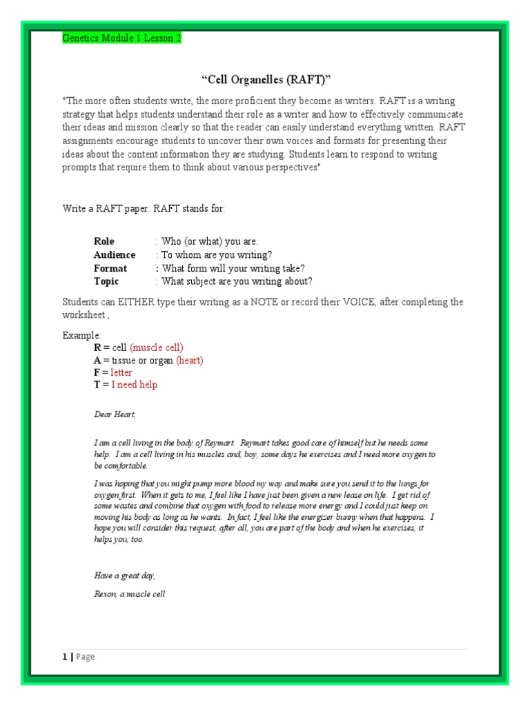 "Cell Organelles (RAFT) ": Genetics Module 1 Lesson 2 | PDF | Cell ...