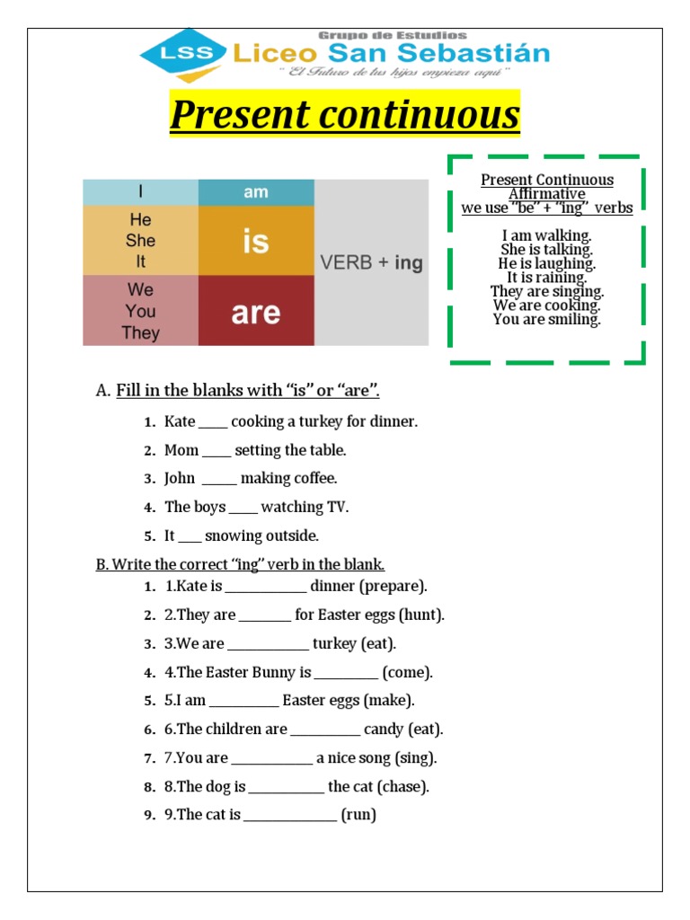 Present Continuous Fill-in-the-Blanks | PDF