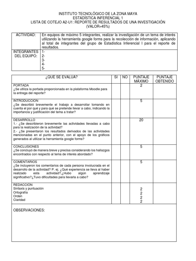 Lista de Cotejo A2-U1 | PDF | Aprendizaje | Ciencia cognitiva