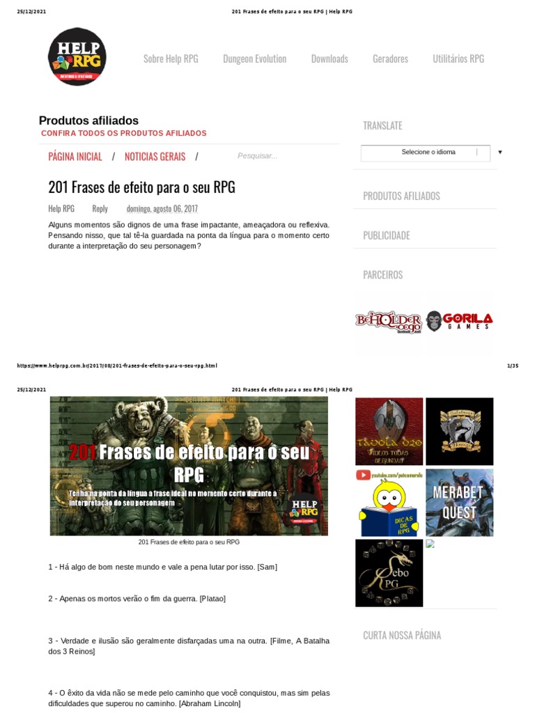 201 Frases de Efeito para o Seu RPG - Help RPG | PDF | Jogos de RPG | Dungeons & Dragons (jogo)