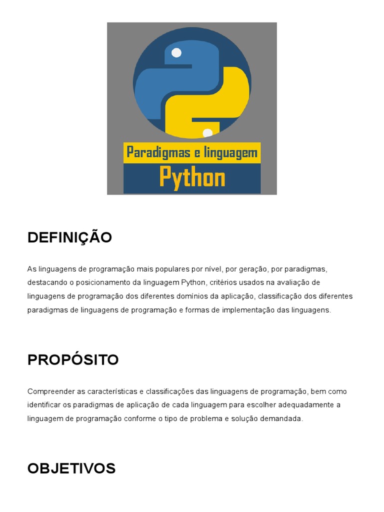 Paradigmas e Linguagem Python | PDF | Linguagem de programação | Programas