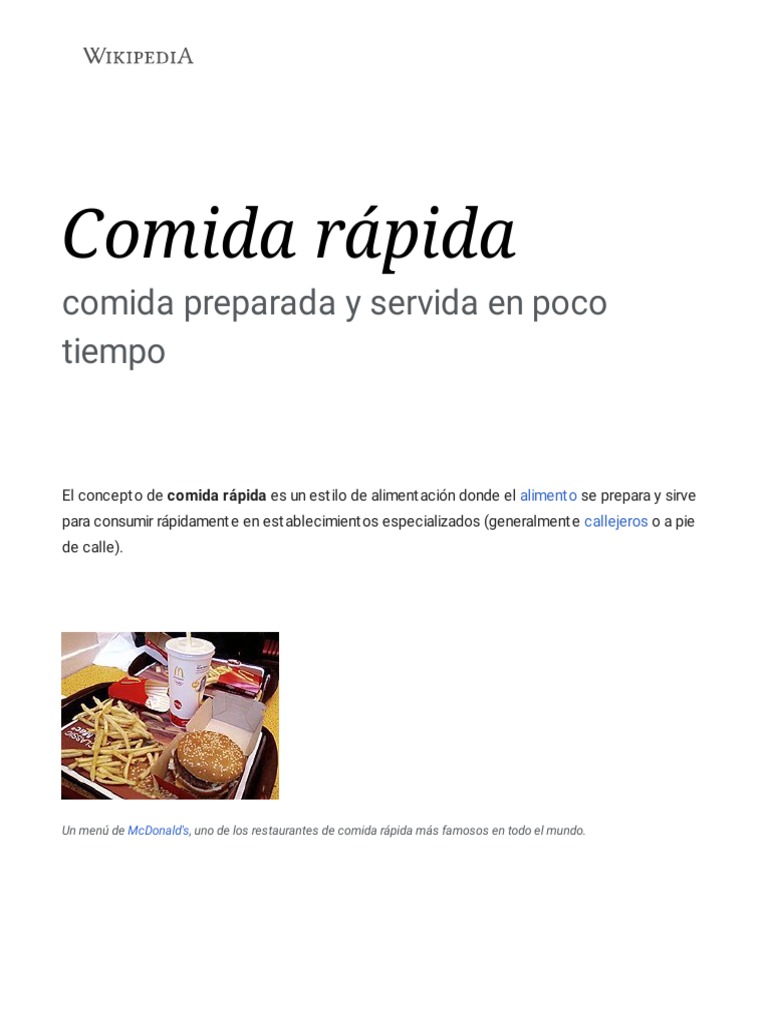 Comida Rápida - Wikipedia, La Enciclopedia Libre | PDF | Comida rápida ...