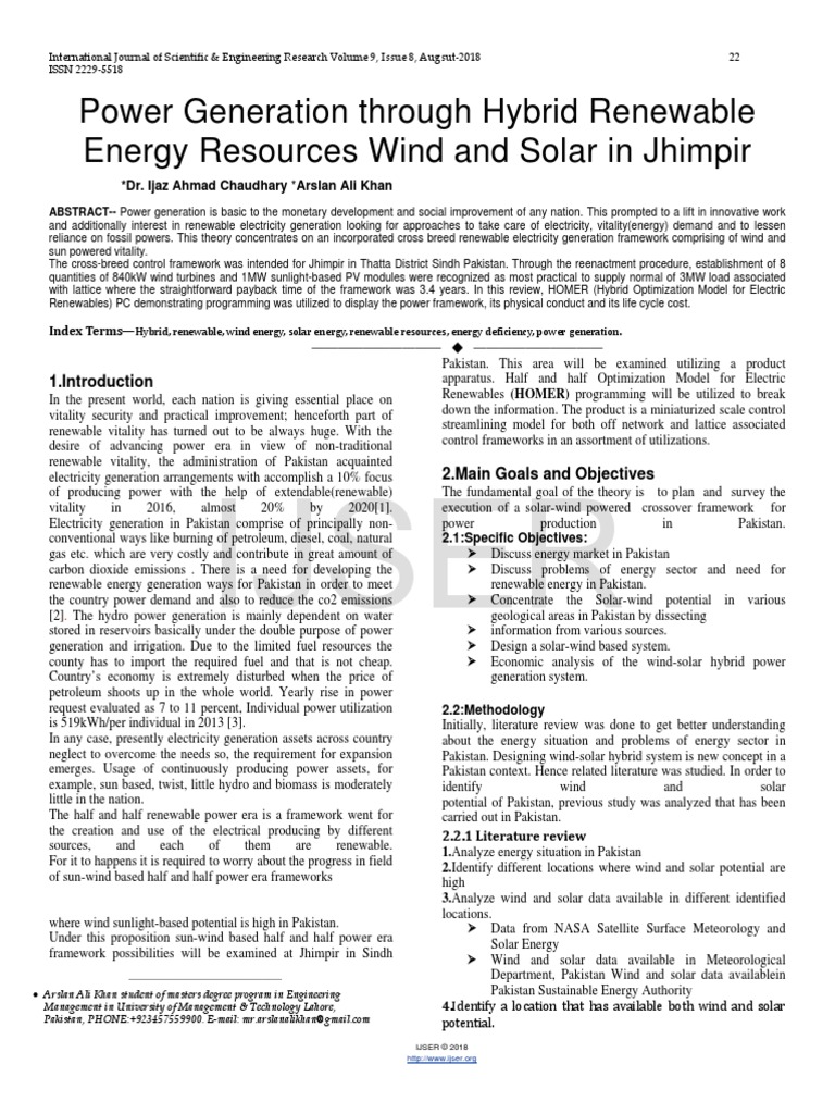 Power Generation Through Hybrid Renewable Energy Resources Wind and ...