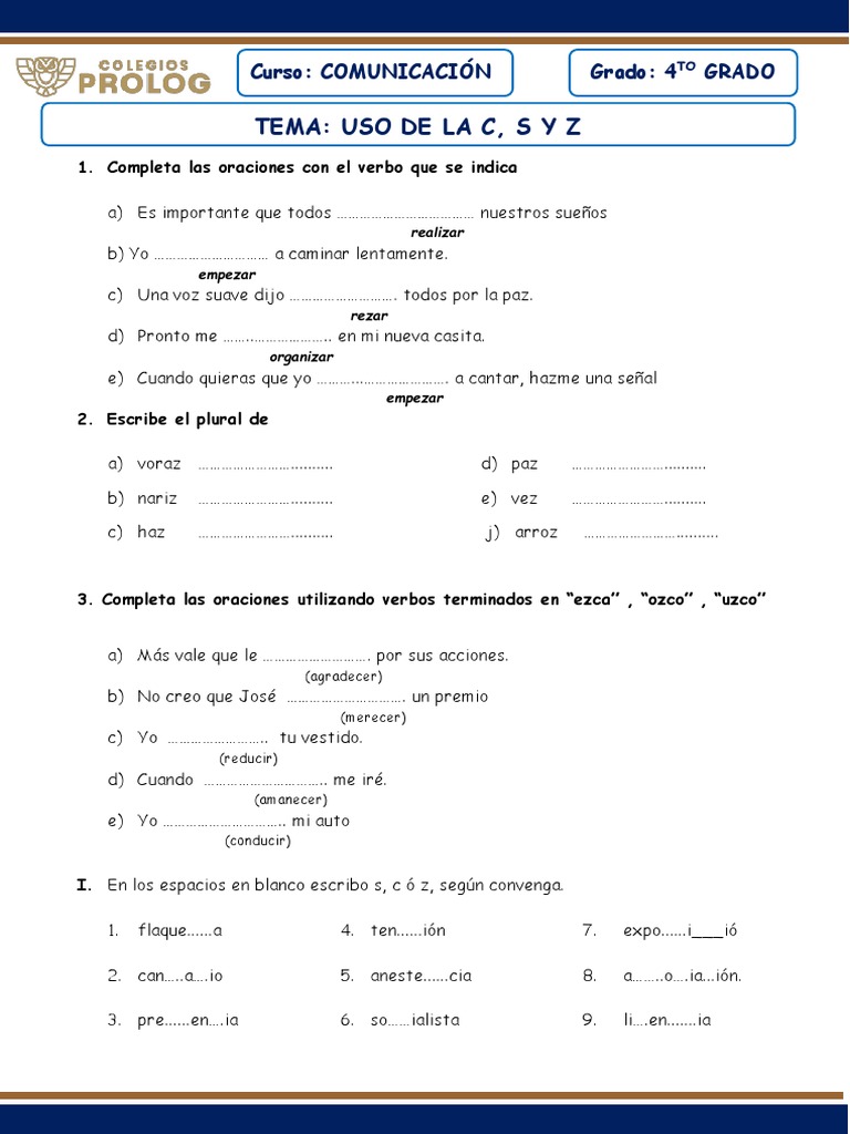 Uso de La C, S y Z-Ficha | PDF