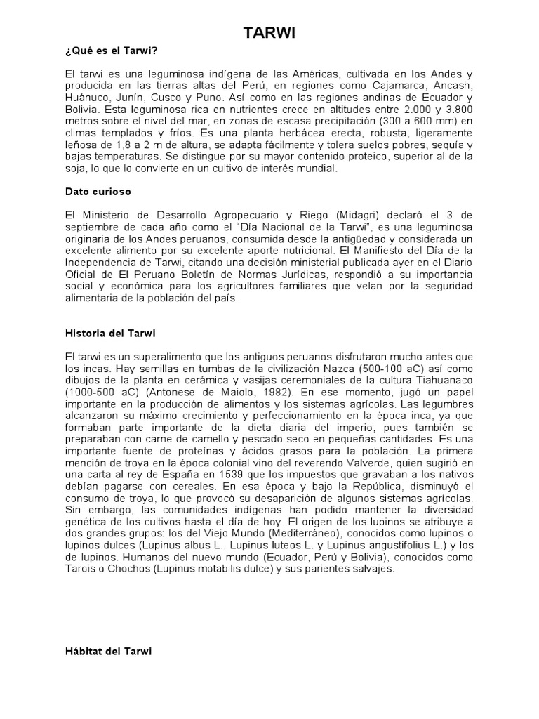 TARWI | PDF | Alimentos | Comida y bebida