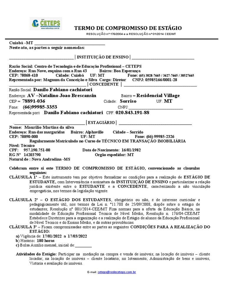 Modelo de Termo de Estagio Certo | PDF | Estágio | Procura de emprego