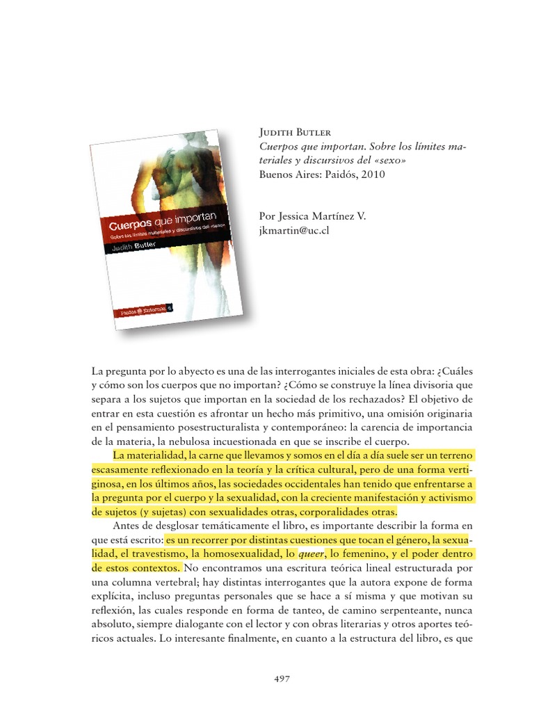 Cuerpos Que Importan Judith Butler | PDF | Género | Estudios de género