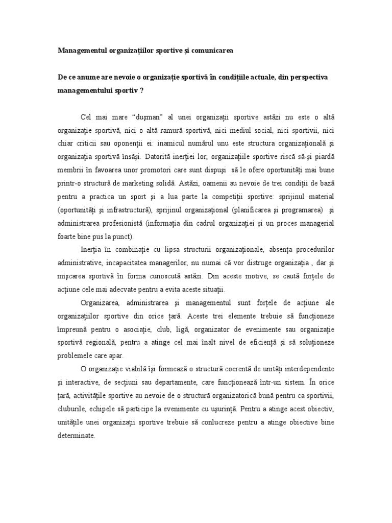 Cap13 Managementul Sportiv Si Comunicarea | PDF