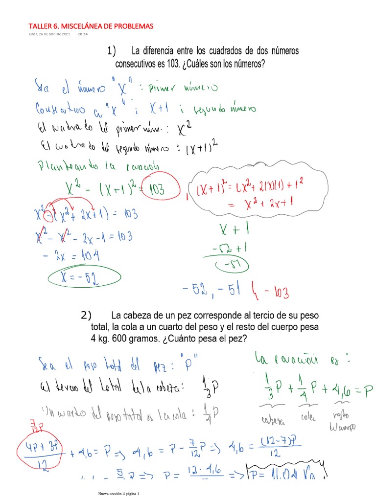 4a - Taller 6. Miscelánea de Problemas | PDF