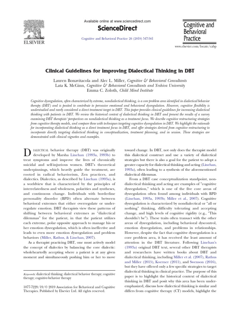 Clinical Guidelines For Improving Dialectical Thinking in DBT | PDF ...