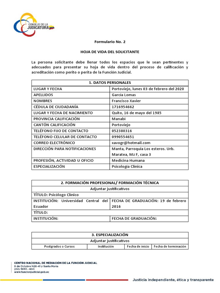 FORMULARIO 2 mod Hoja de Vida (Recuperado automáticamente) | PDF | Sicología | Experto
