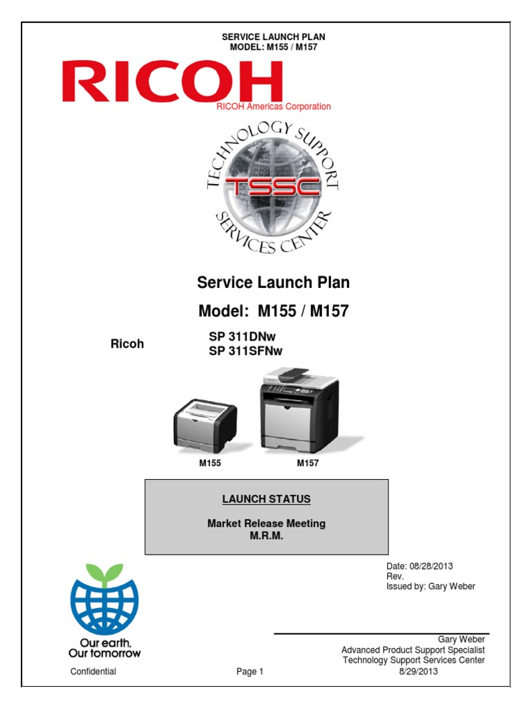 Service Launch Plan Model: M155 / M157: Ricoh SP 311Dnw SP 311Sfnw | PDF | Printer (Computing ...