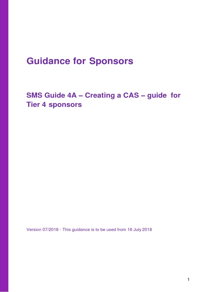 Guidance For Sponsors: SMS Guide 4A - Creating A CAS - Guide For Tier 4 ...
