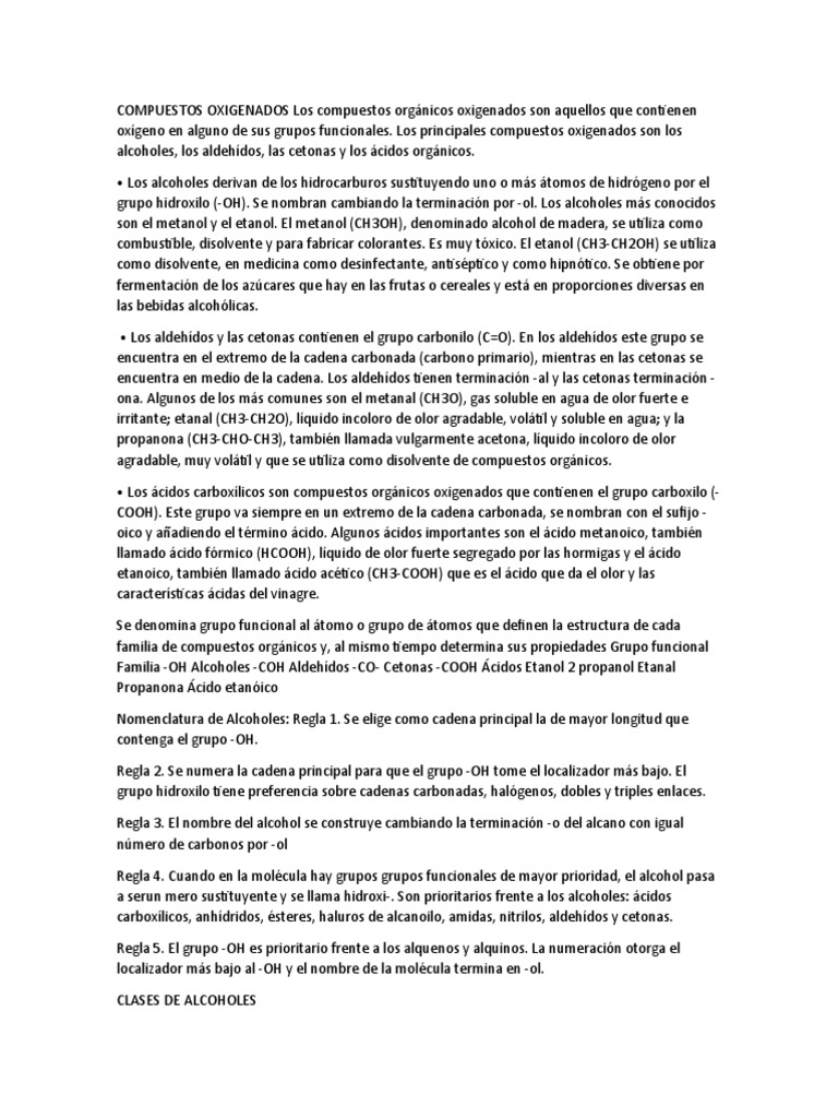 Compuestos Orgánicos Oxigenados y Nomenclatura | PDF | Enlace químico ...