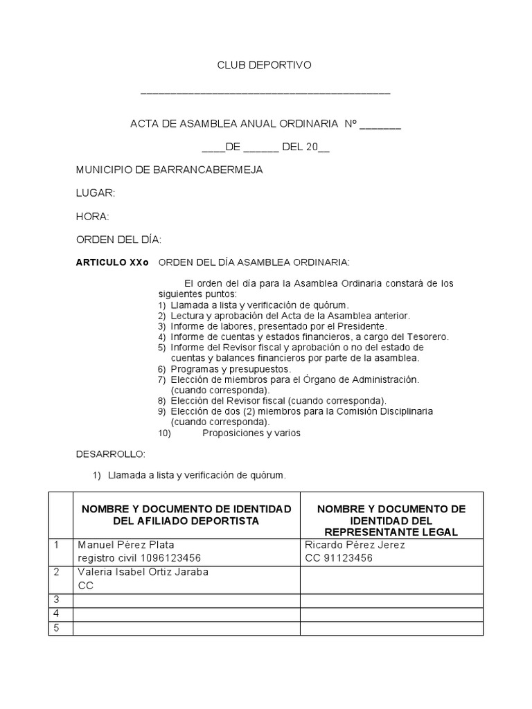 02_Modelo de acta para asamblea ordinaria | PDF | Gobierno