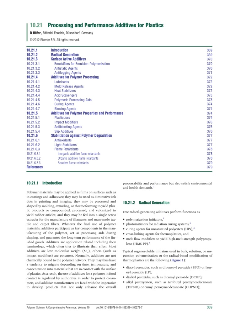 Processing and Performance Additives For Plastics | PDF ...