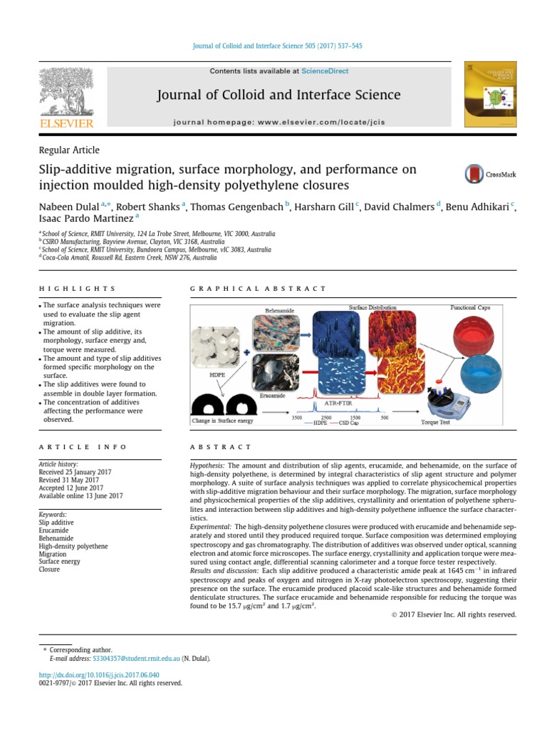 Slip-Additive Migration, Surface Morphology, and Performance On | PDF | X Ray Photoelectron ...