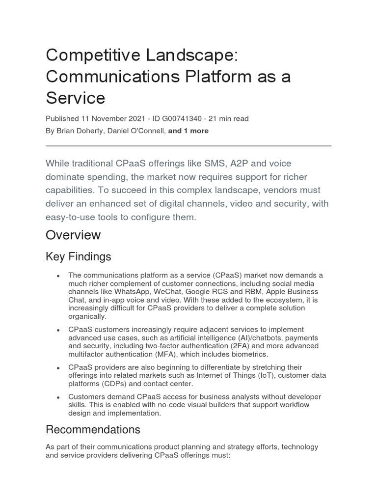 Gartners CPaaS Report Nov21 | PDF | Customer Relationship Management | Cloud Computing