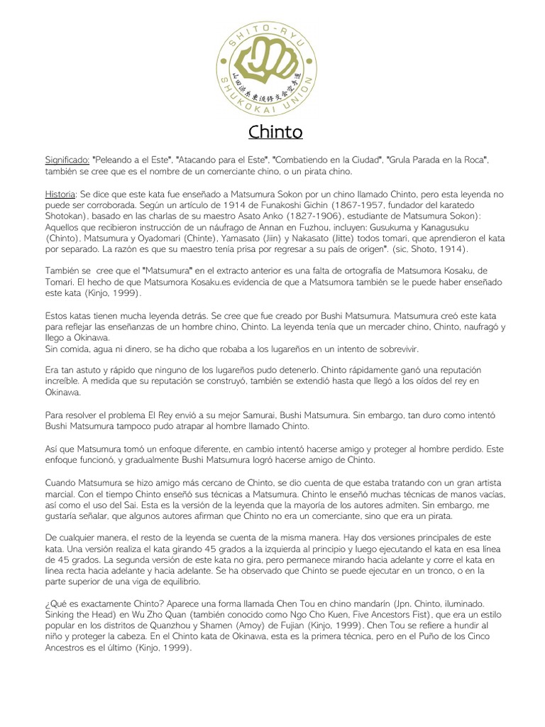 Análisis de la historia y técnicas del kata Chinto y su posible origen ...