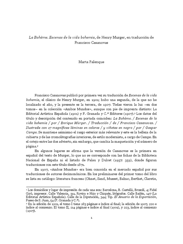 La Boheme Escenas de La Vida Bohemia de Henry Murger en Traduccion de ...