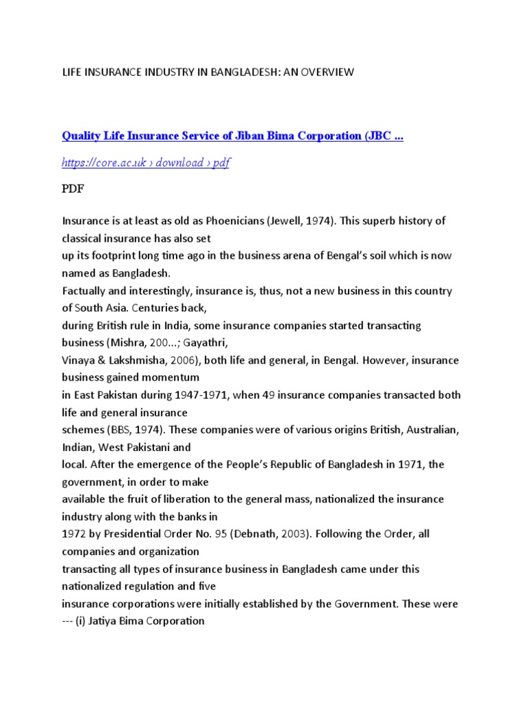 Quality Life Insurance Service of Jiban Bima Corporation (JBC .. | PDF ...