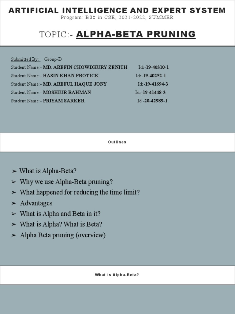 Topic:-Alpha-Beta Pruning: Artificial Intelligence and Expert System | PDF | Applied Mathematics ...