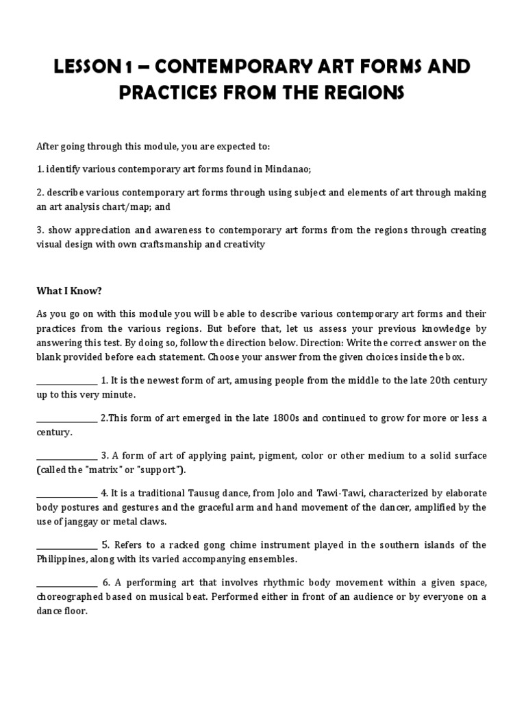 Lesson 1 - Contemporary Art Forms and Practices From The Regions | PDF ...