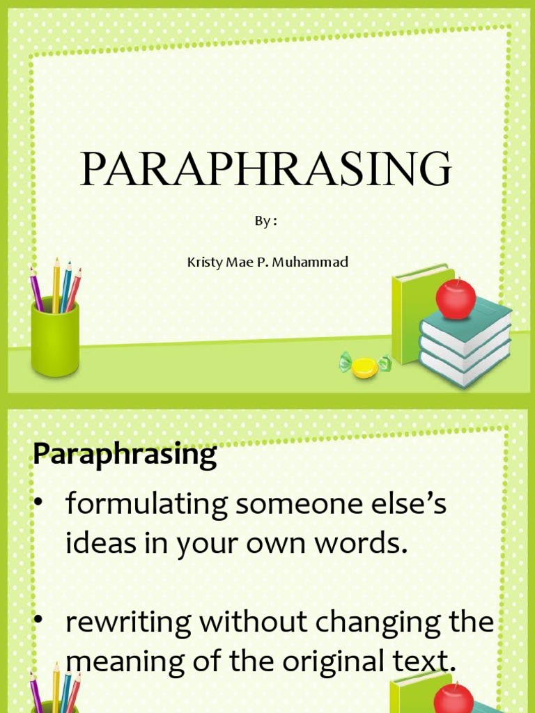 Paraphrasing: By: Kristy Mae P. Muhammad | PDF | Cognitive Science | Cognition