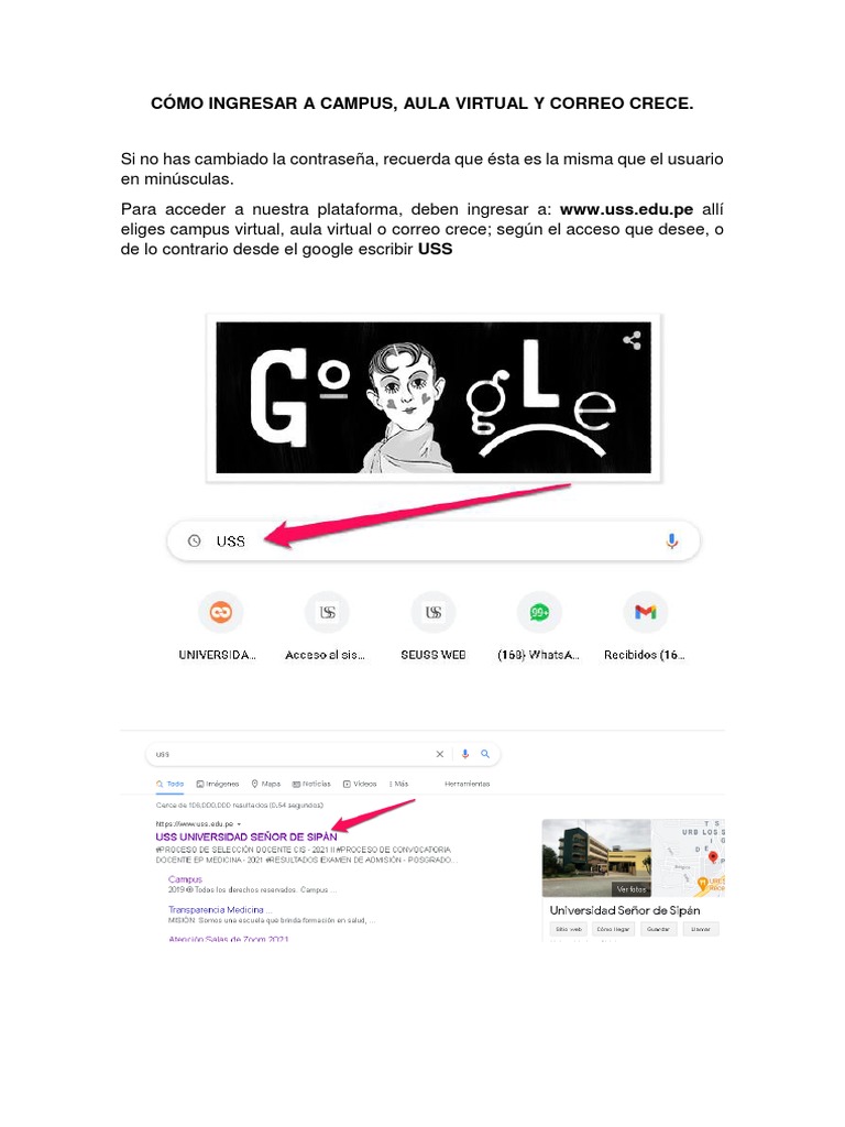 Manual y Guia para Accesos Campus, Aula Virtual y Correo Crece | PDF | Informática