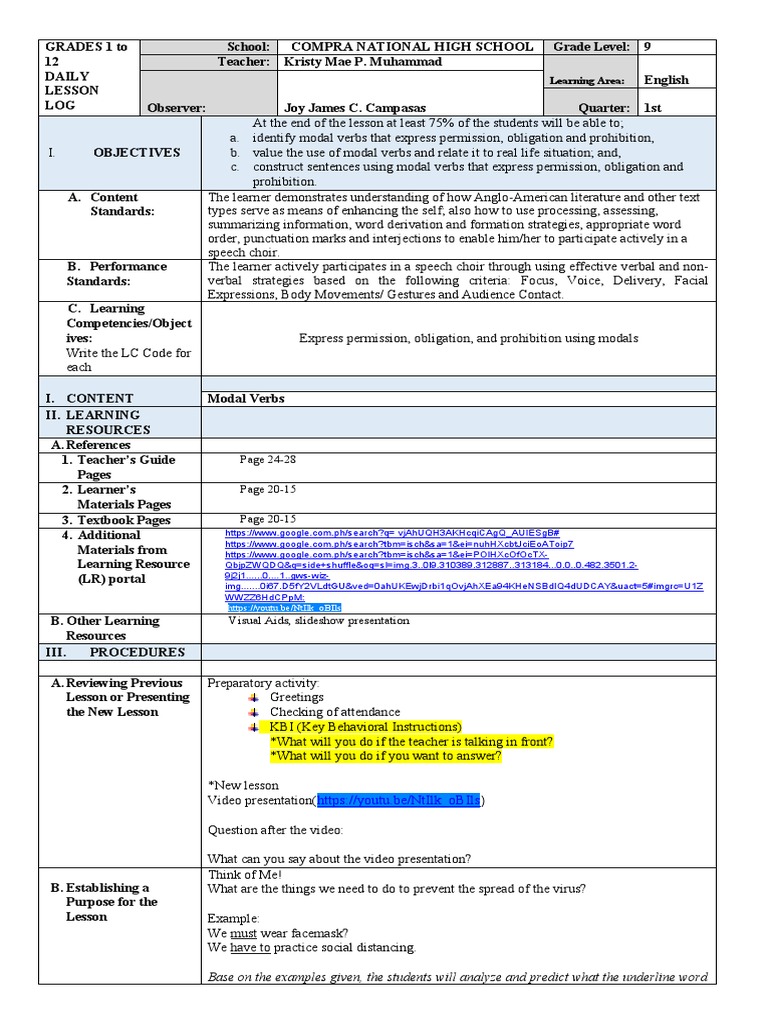 Cot 1 A Notation | PDF | Verb | Learning