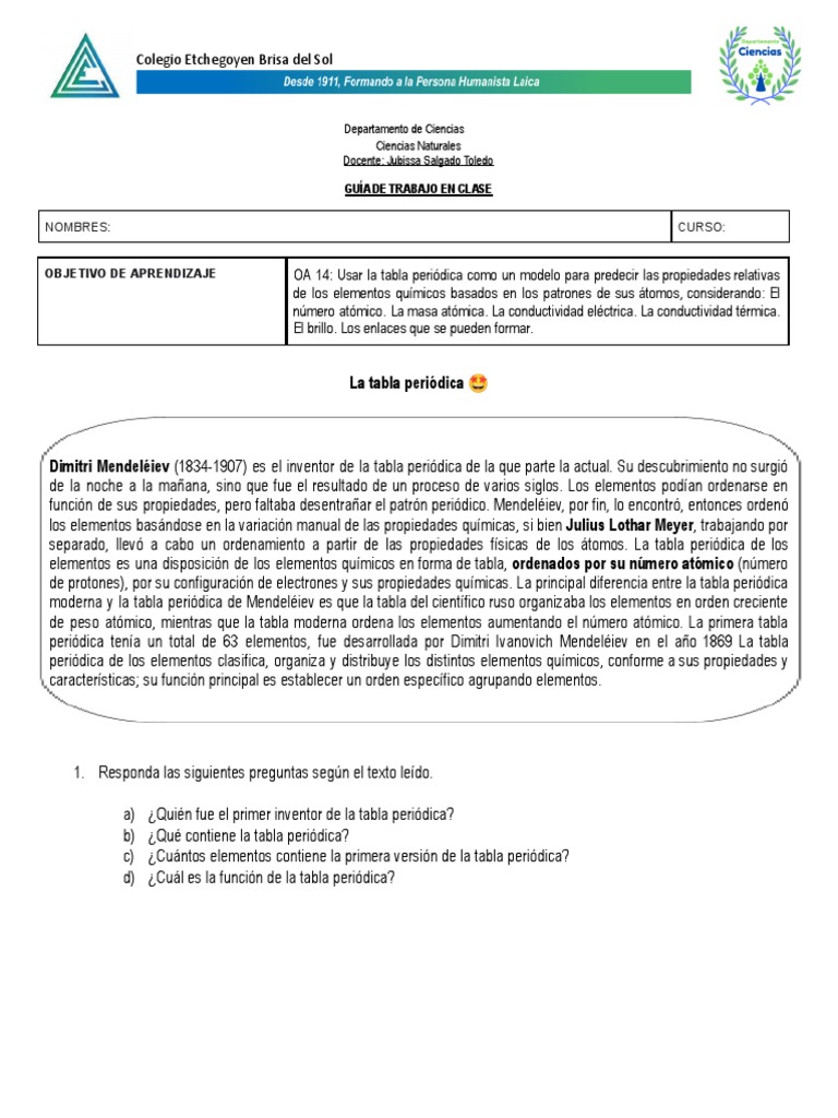 Tabla Periódica 8vo | PDF | Tabla periódica | Química