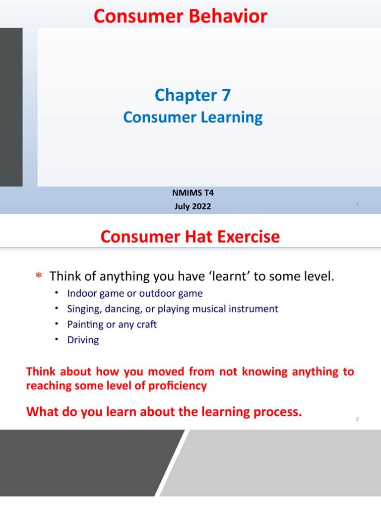 Consumer Learning: Nmims T4 July 2022 | Descargar gratis PDF | Learning | Memory