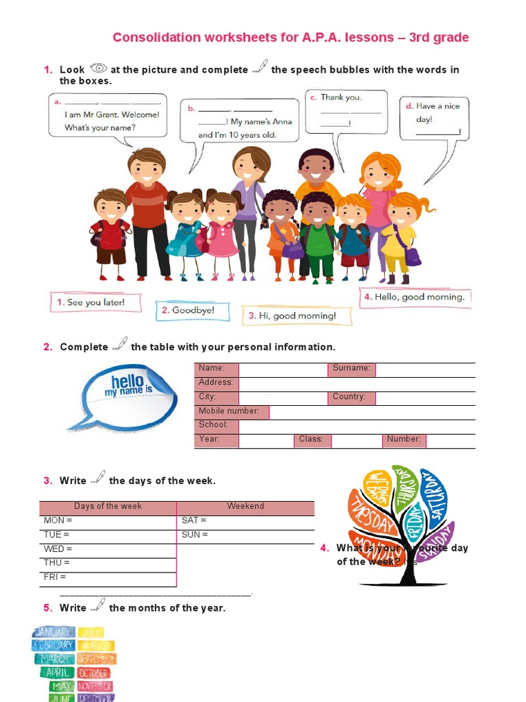 Consolidation Worksheets For A.P.A. Lessons - 3rd Grade | PDF