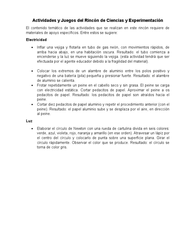 Rincón de Ciencias y Experimentación | PDF | Aprendizaje | Experimentar