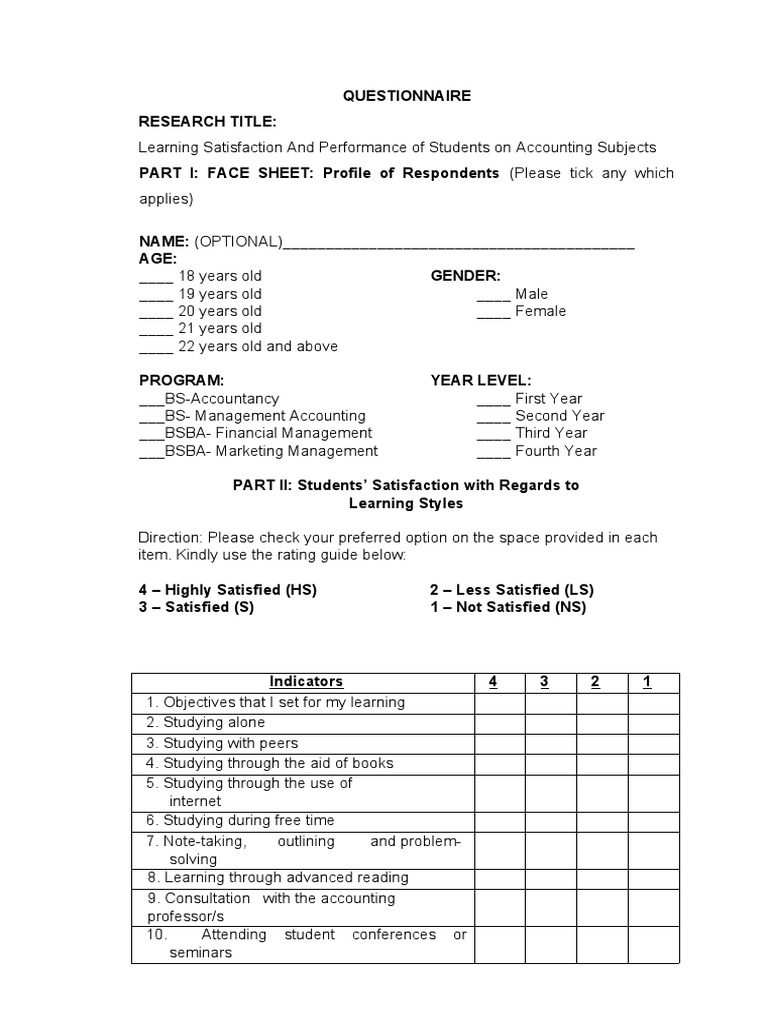 QUESTIONNAIRE Research | PDF | Learning | Classroom